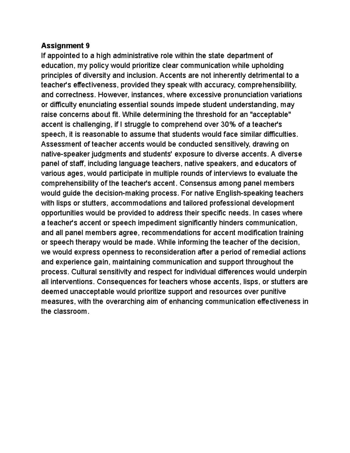Week 9 Assignment: Bilingual Communication Policy in Education - Studocu