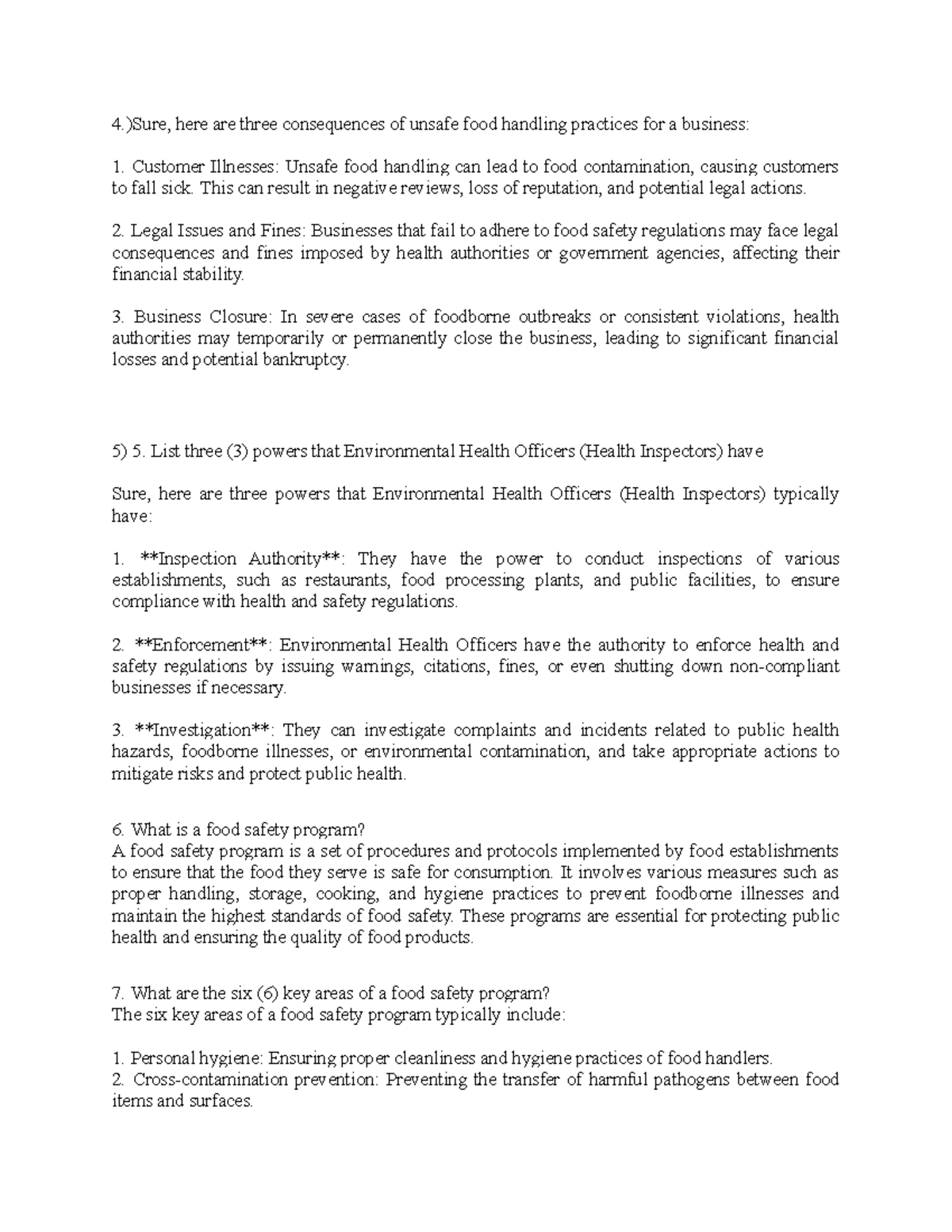 Sample - sdc - 4.)Sure, here are three consequences of unsafe food ...