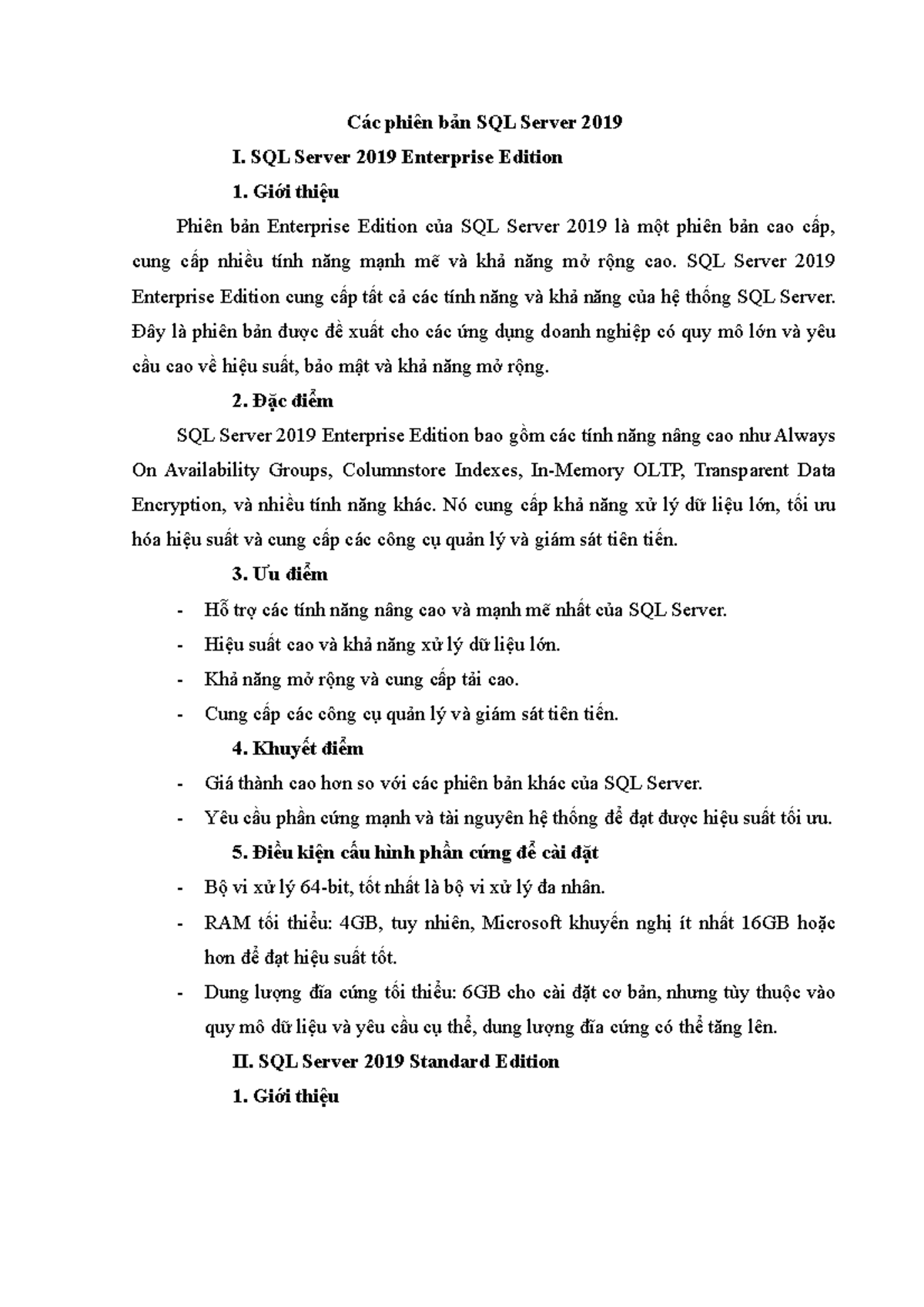 Các phiên bản SQL Server 2019 - SQL Server 2019 Enterprise Edition Giới ...