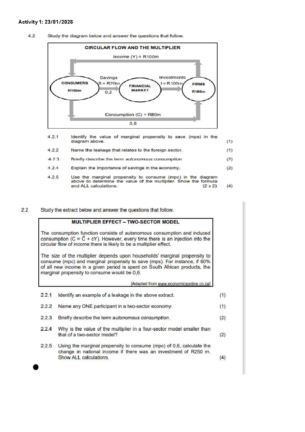 Multiplier Activities: Circular Flow & Economic Concepts (ECO 101 ...