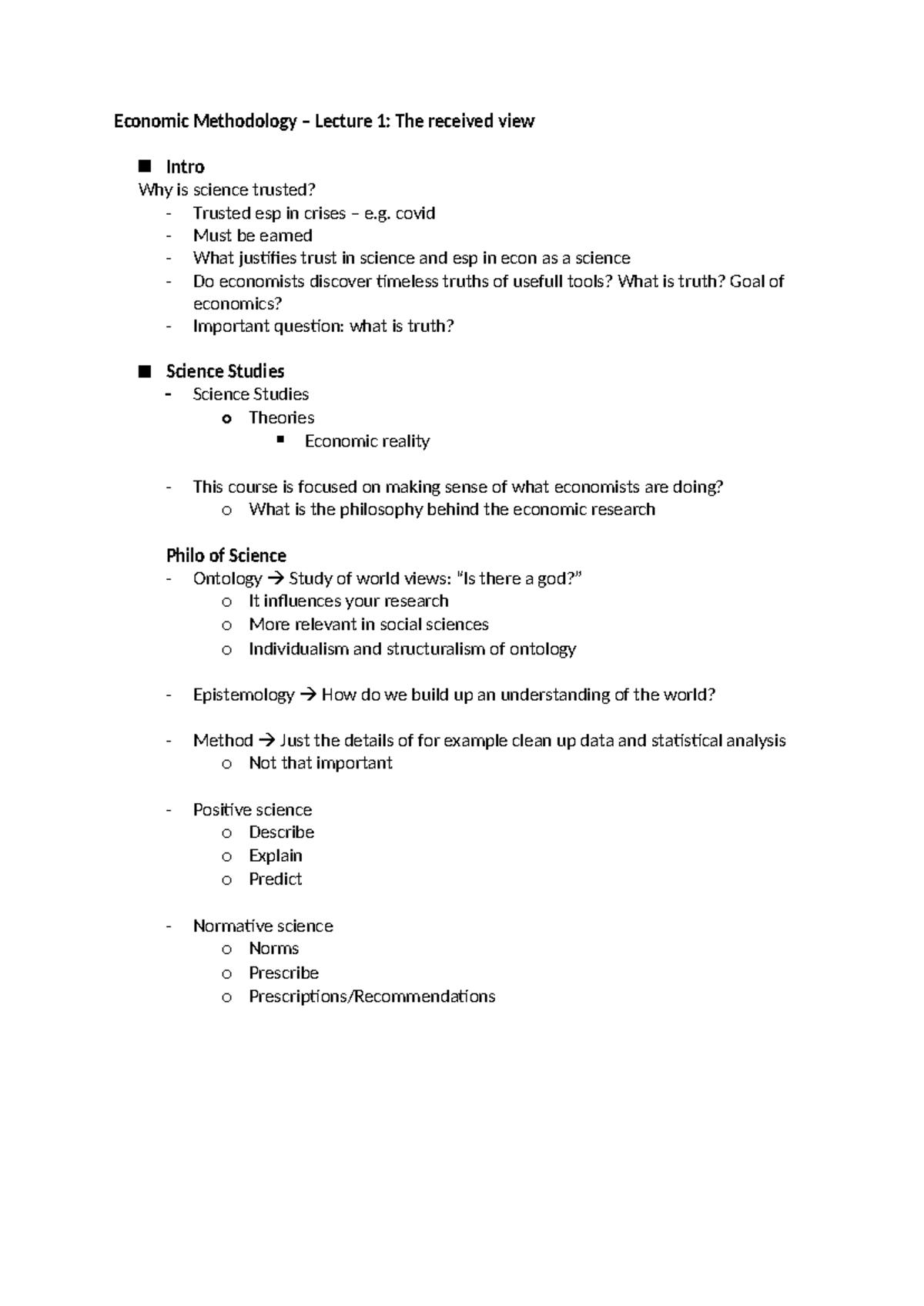 Economic Methodology - Lecture 1: Understanding Truth in Economics ...