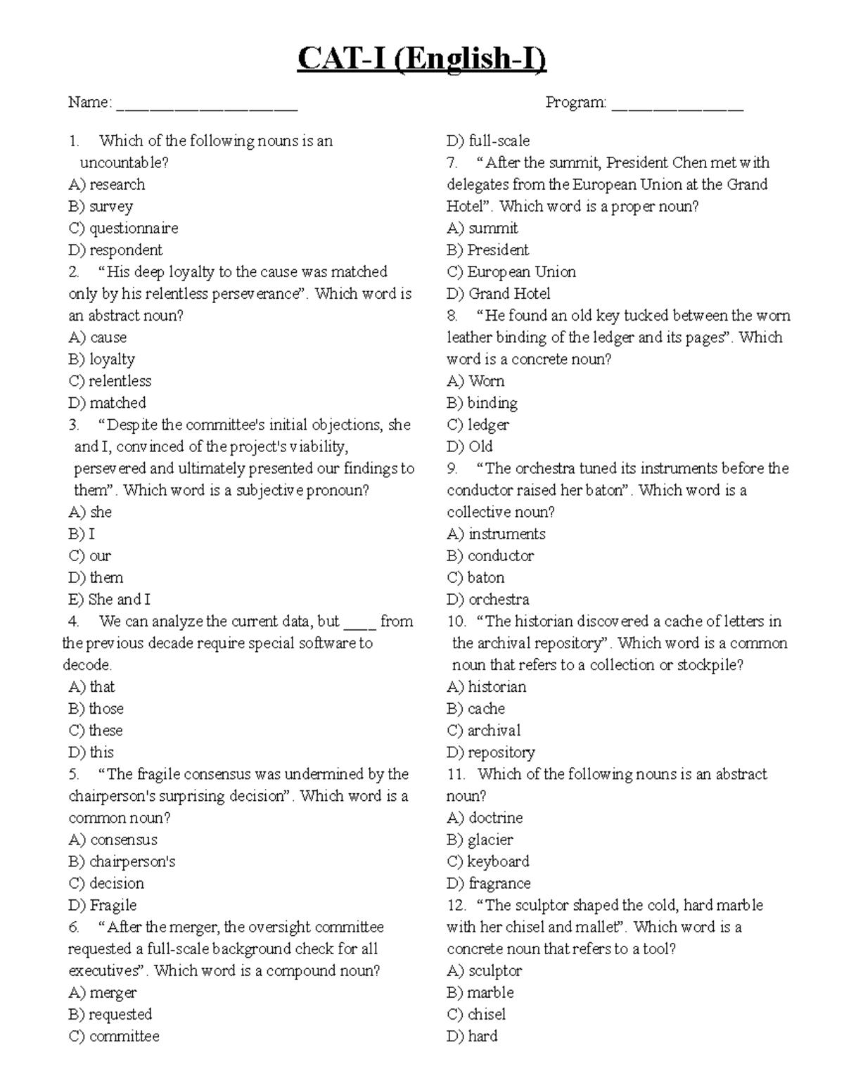 CAT I - Diagnostic Interview Questions and Findings Analysis - Studocu