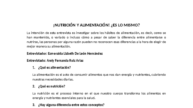 Entrevista: Nutrición y Alimentación en Hábitos Alimentarios - Studocu