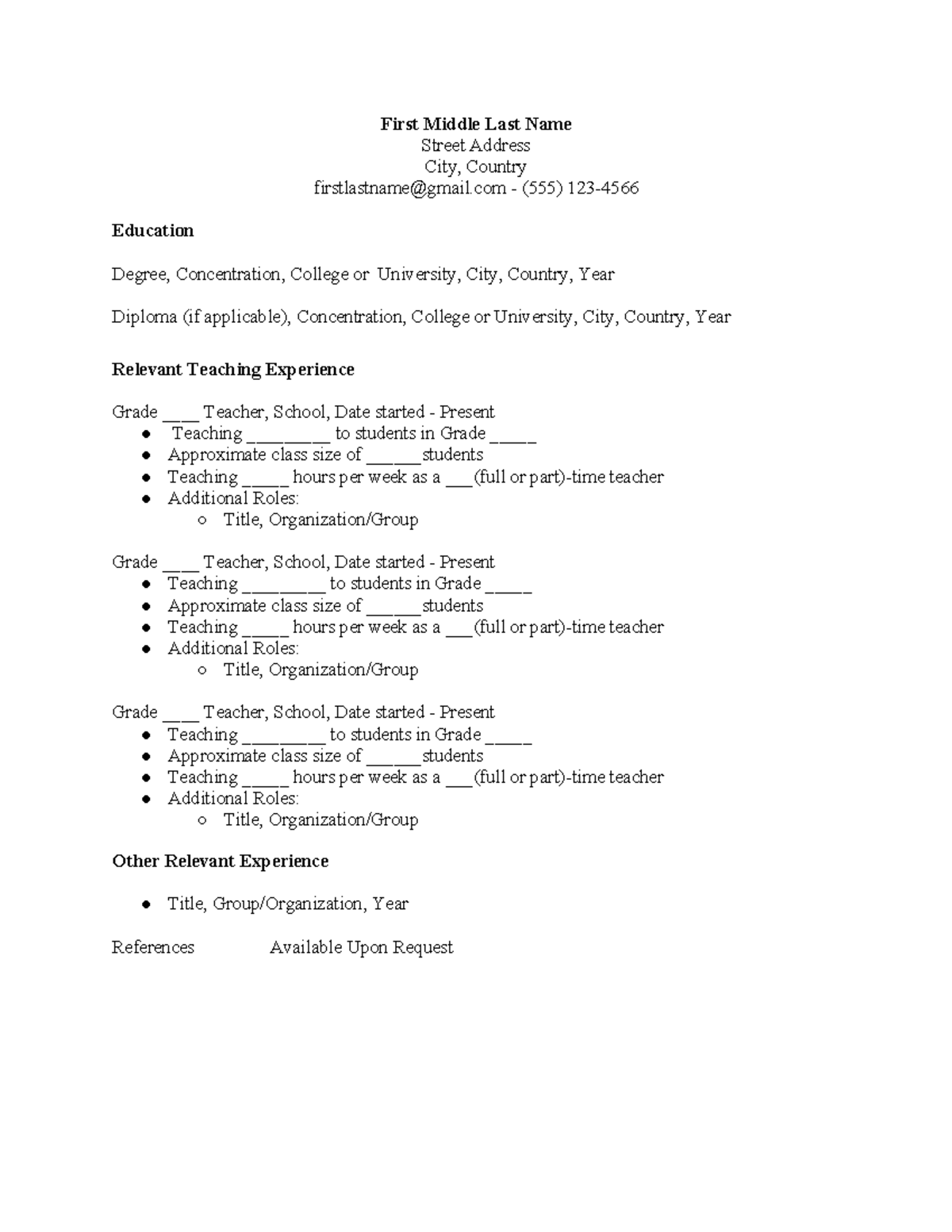 Resume Template for Global Teaching Partners - Teaching Positions - Studocu