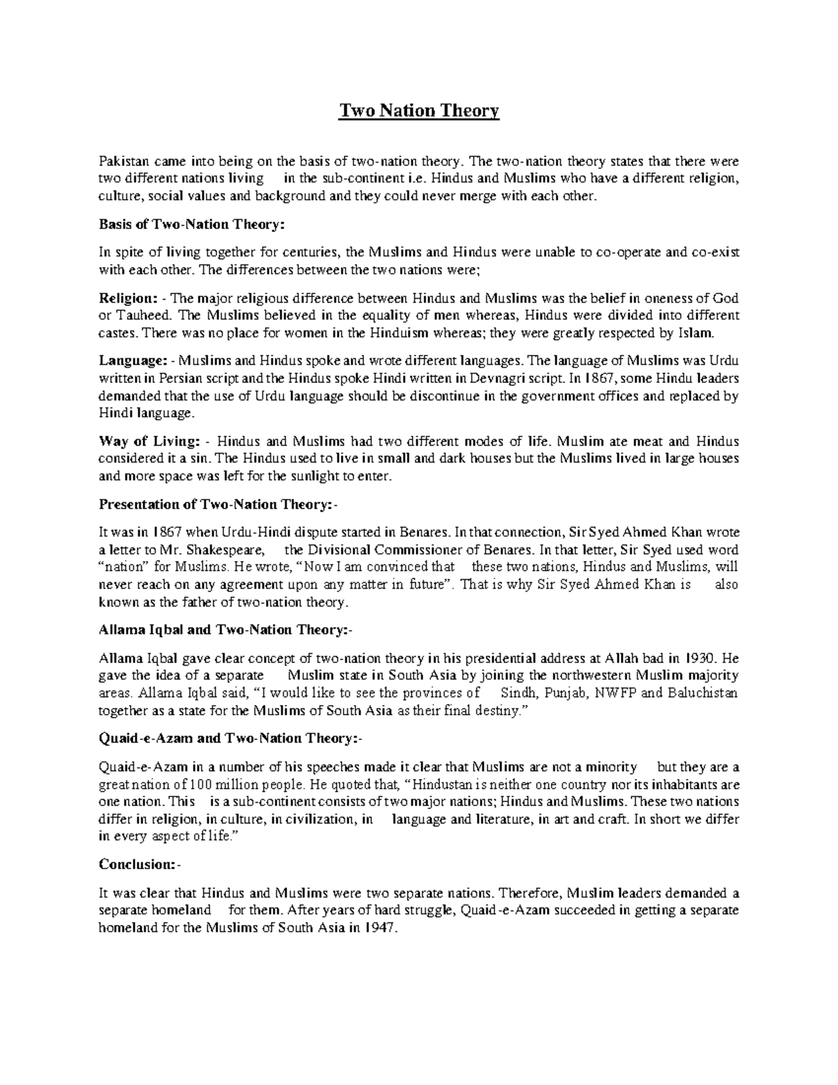 Two Nation Theory: Origins and Implications for Pakistan's Formation ...