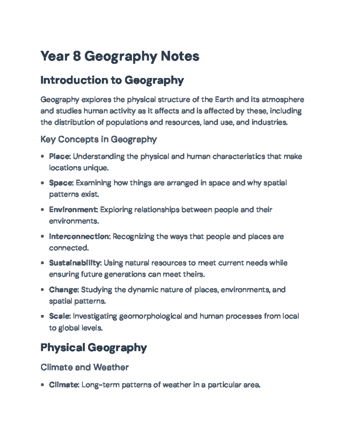 Year 8 Geography Final Exam Notes: Key Concepts & Human Impact - Year 8 ...