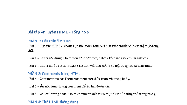Bài Tập Ôn Luyện HTML Tổng Hợp - Web Course - Studocu