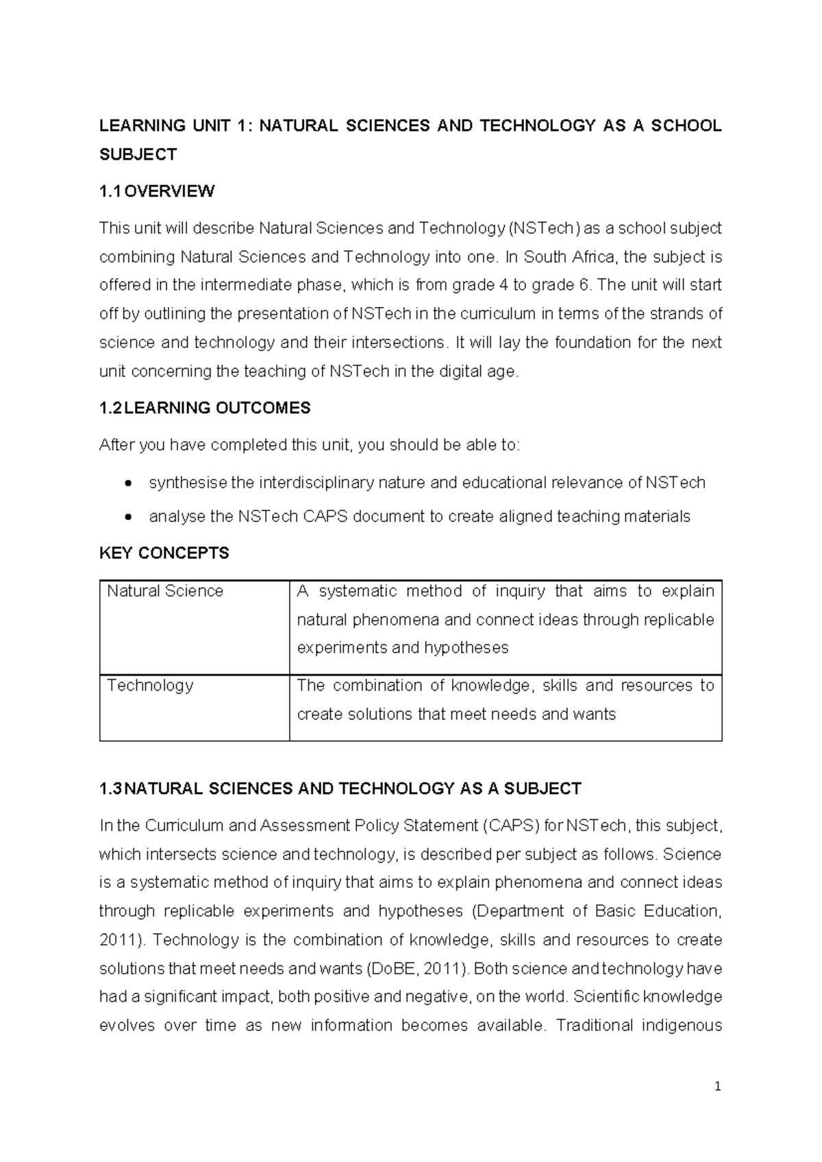 TMN3705: Learning Unit 1 - Overview of Natural Sciences & Technology ...