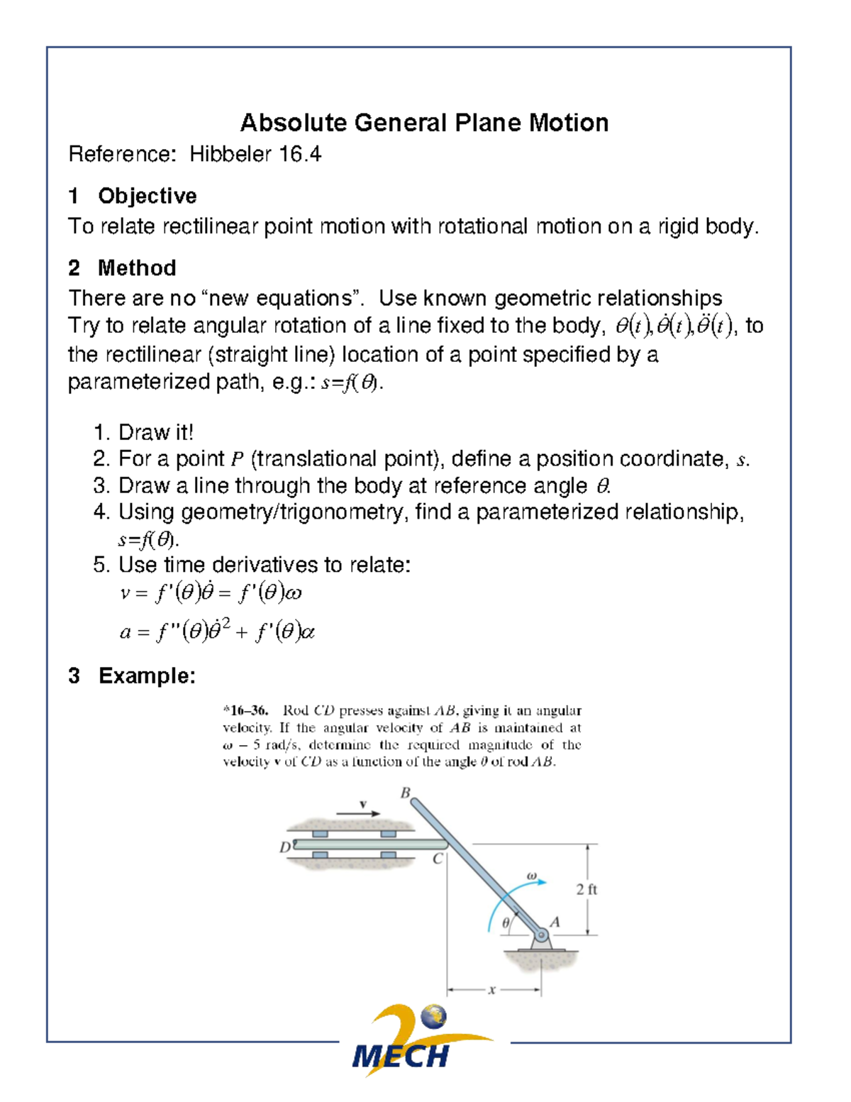 Absolute General Plane Motion: Hibbeler 16.4 Study Notes - Studocu