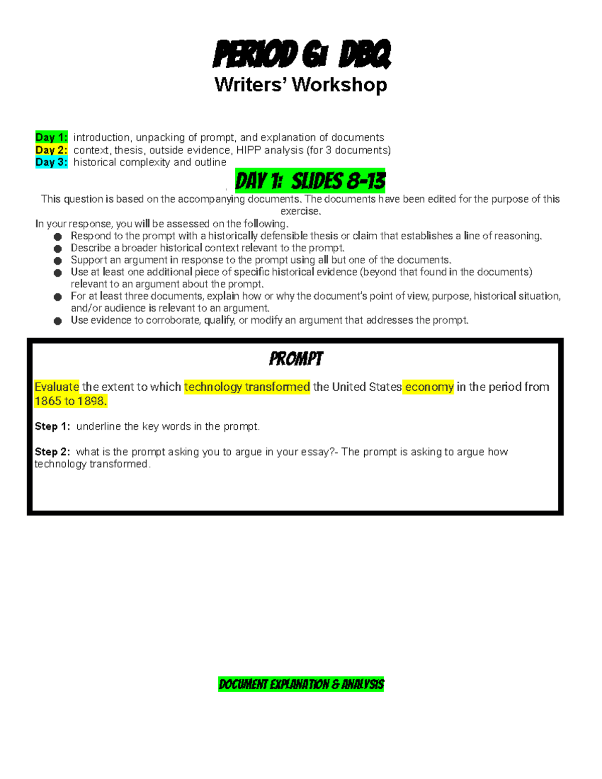 Period 6 APUSH DBQ Practice: The Impact of Technology (1865-1898) - Studocu
