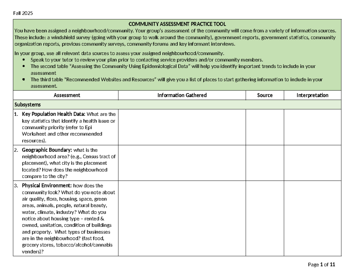 Community Assessment Practice Tool F25: A Comprehensive Guide - Studocu