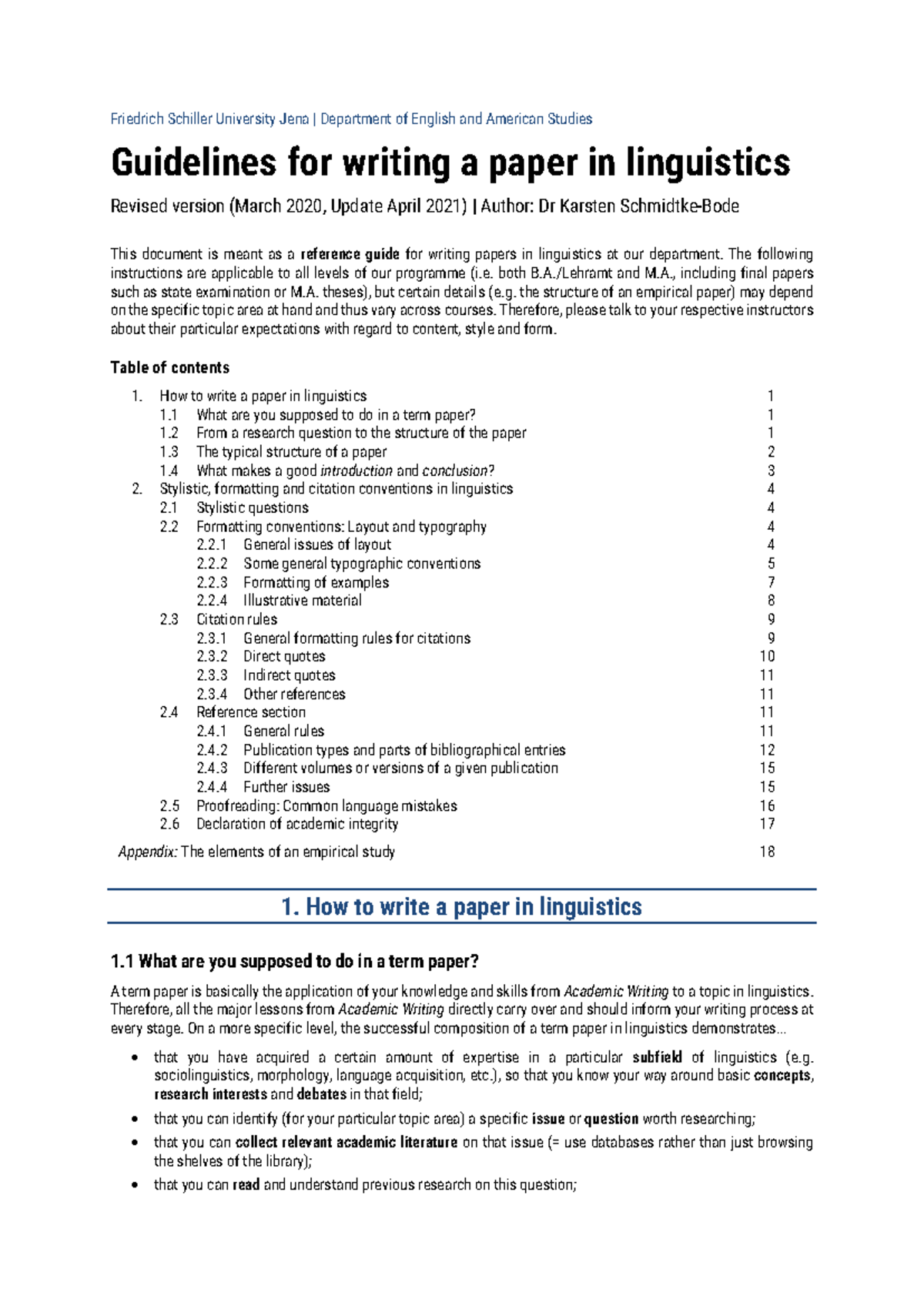 Guidelines for Writing Linguistic Papers (So Se 21) - Studocu