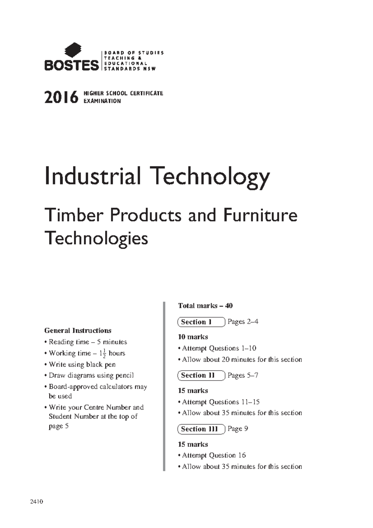 2016 HSC Industrial Technology: Timber Products Exam Guide - Studocu