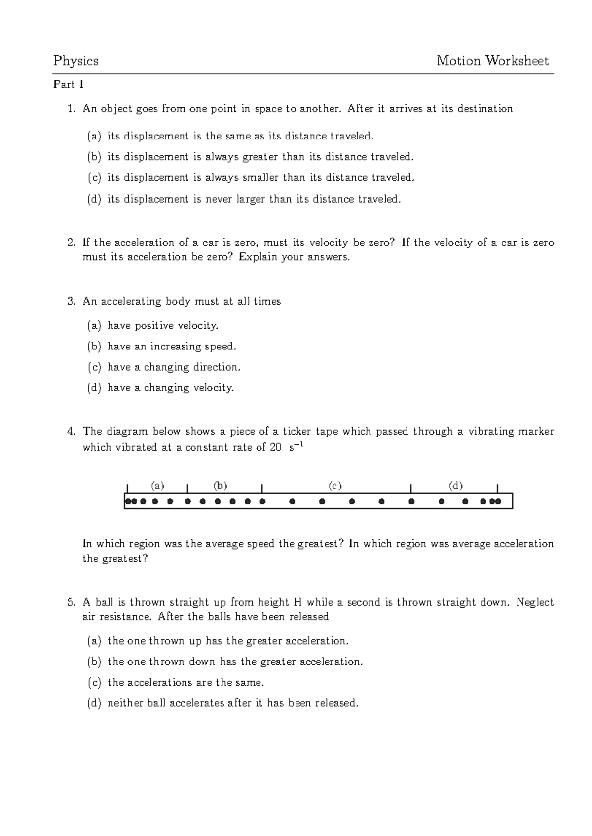 Physics 101: Week 01 Motion Worksheet and Concepts Review - Studocu