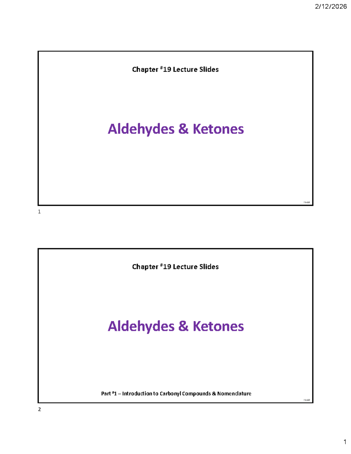 Chapter 19 Lecture Slides: Aldehydes and Ketones Overview - Studocu