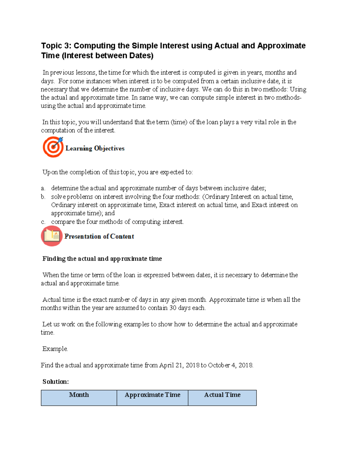 Lesson 6: Simple Interest Computation Using Actual & Approximate Time ...