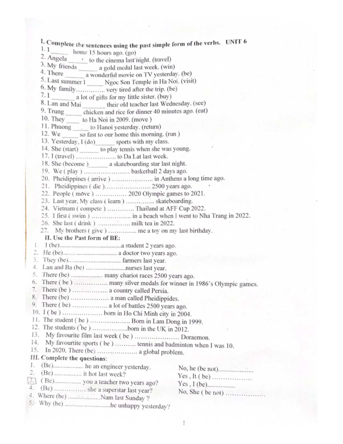 Unit 6 Past Simple Verbs Practice - Test Key (ENG 101) - Studocu