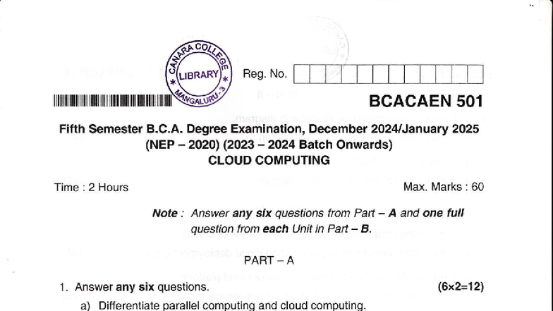 NEP BCA V Sem Cloud Computing Exam Paper Dec 2024/Jan 2025 - Studocu