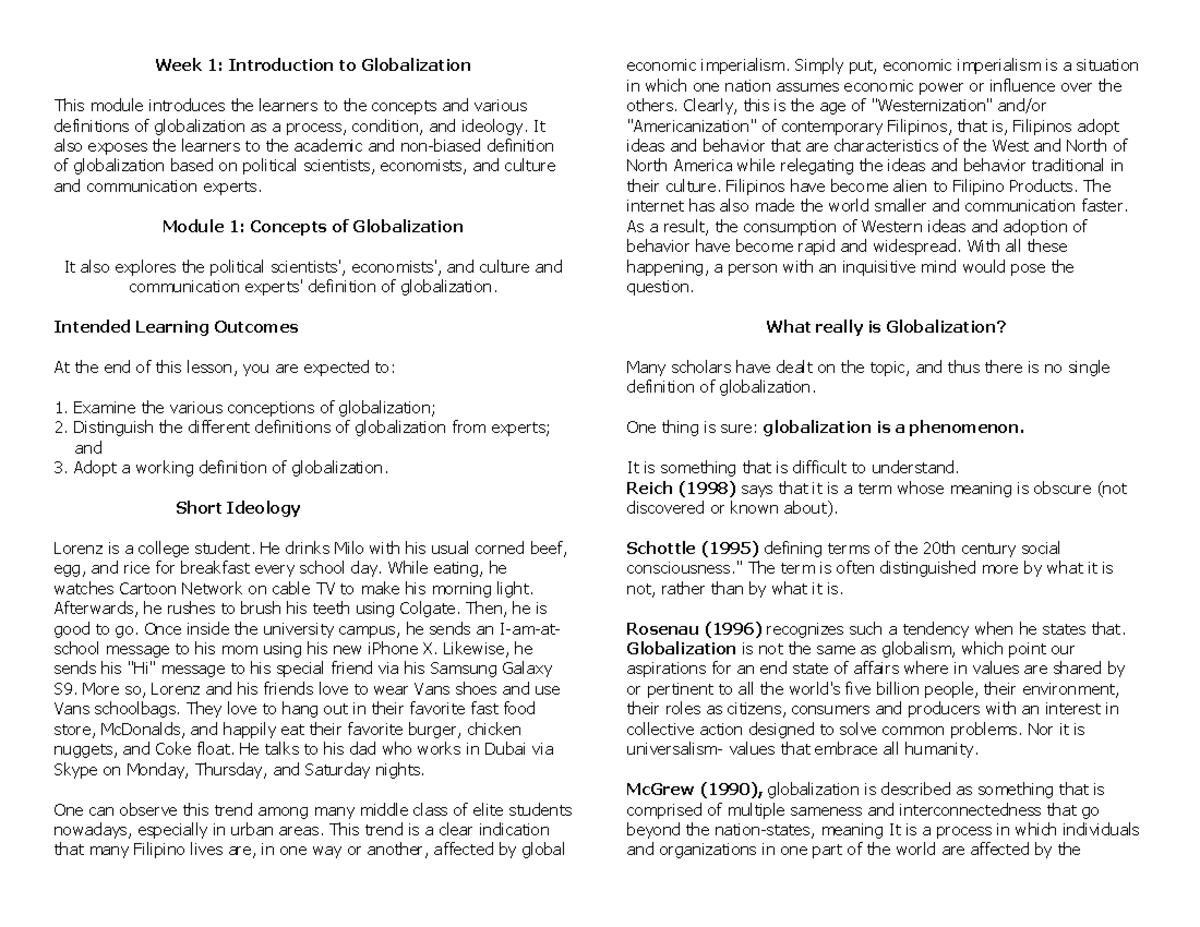 Globalization Concepts & Economic Interdependencies (SOC 101) - Studocu