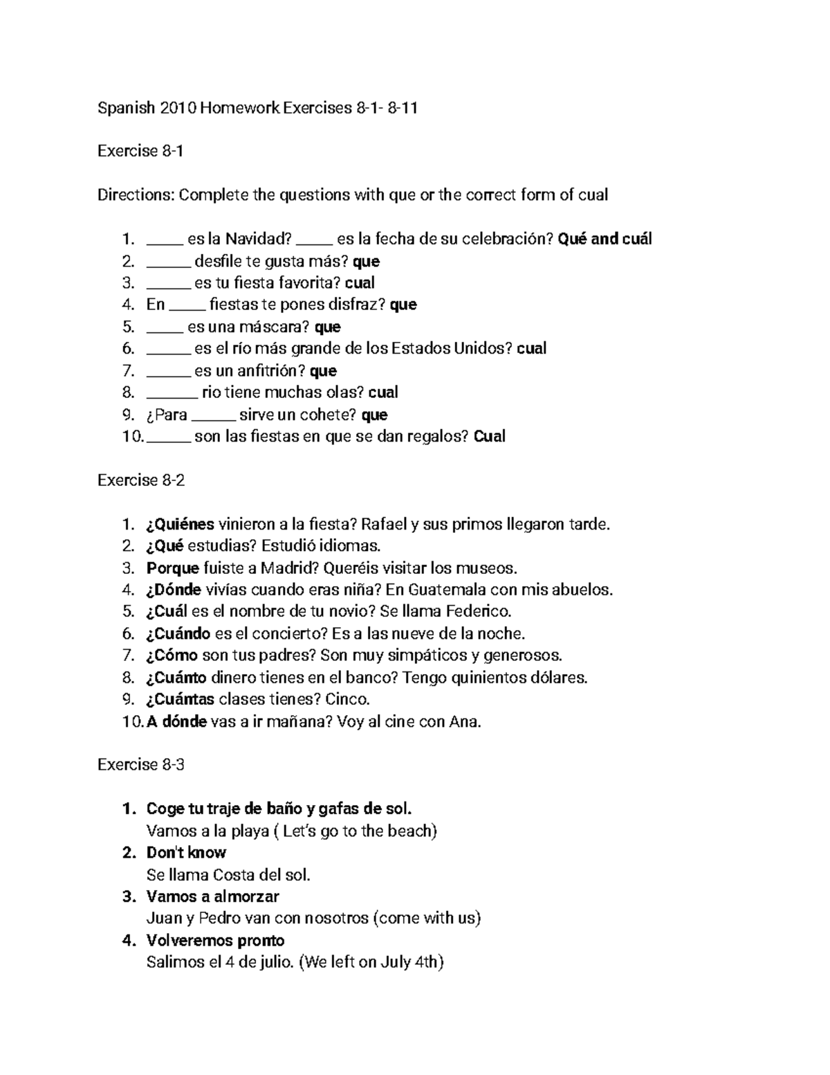 Jordan Chapter 8 Homework - Spanish 2010 Homework Exercises 8-1- 8 ...