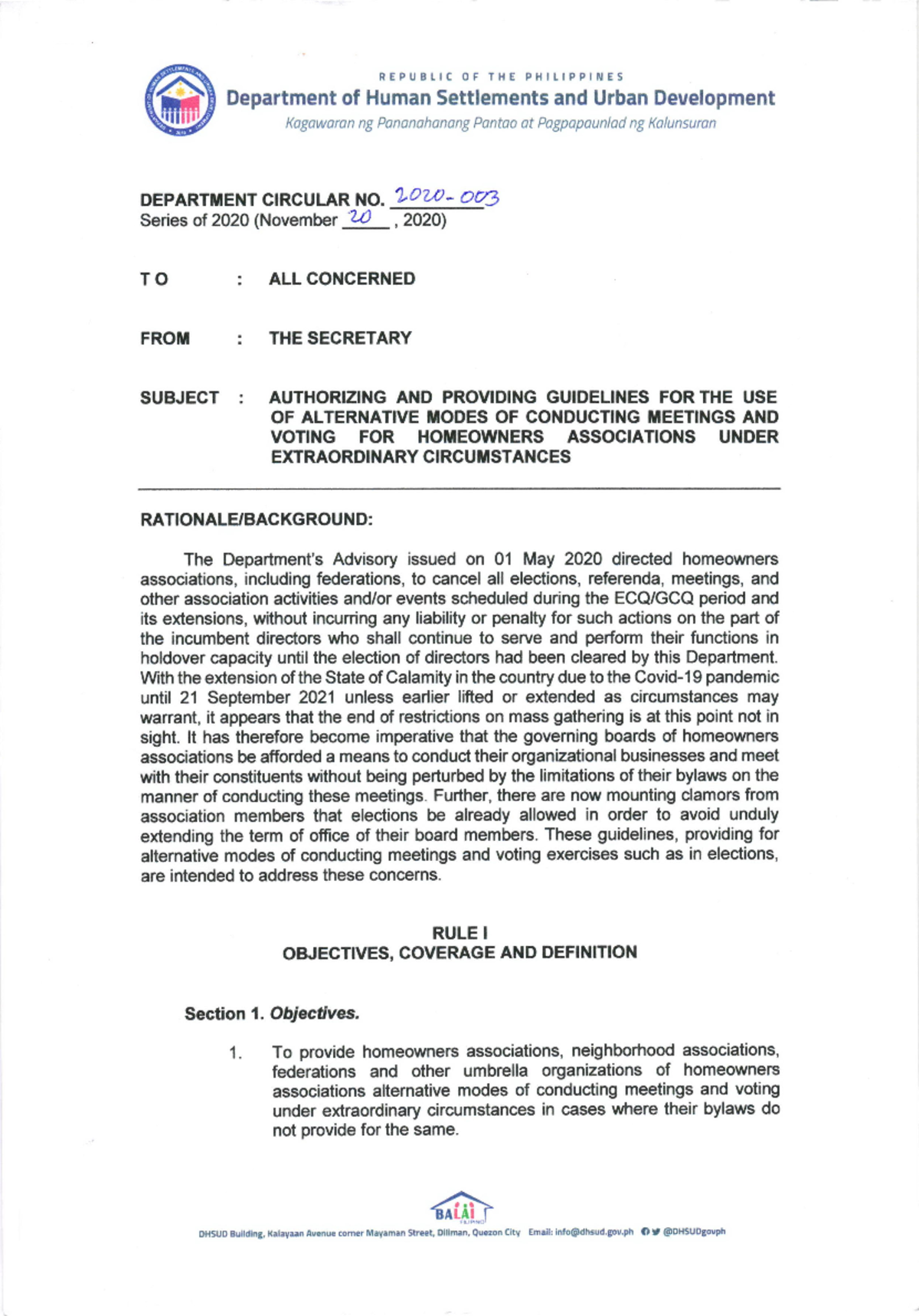 DHSUD Dept Circular No. 2020-003: Guidelines for Virtual Meetings ...
