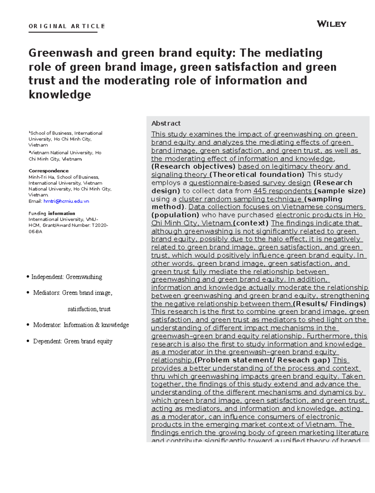 Greenwash and Green Brand Equity: Mediating Effects of Image, Trust ...