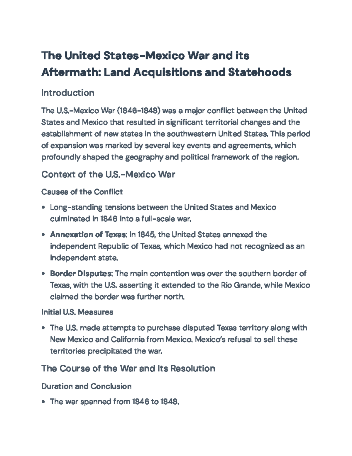 U.S.-Mexico War (1846-1848): Impacts on Statehood & Territory ...