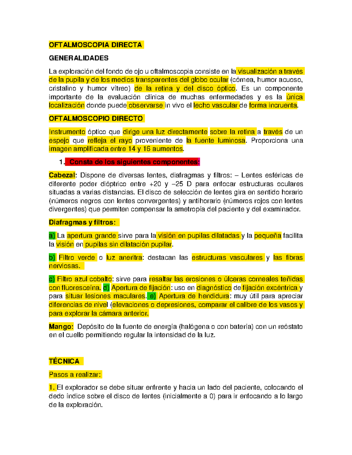 YFO Oftalmoscopia Directa - OFTALMOSCOPIA DIRECTA GENERALIDADES La ...