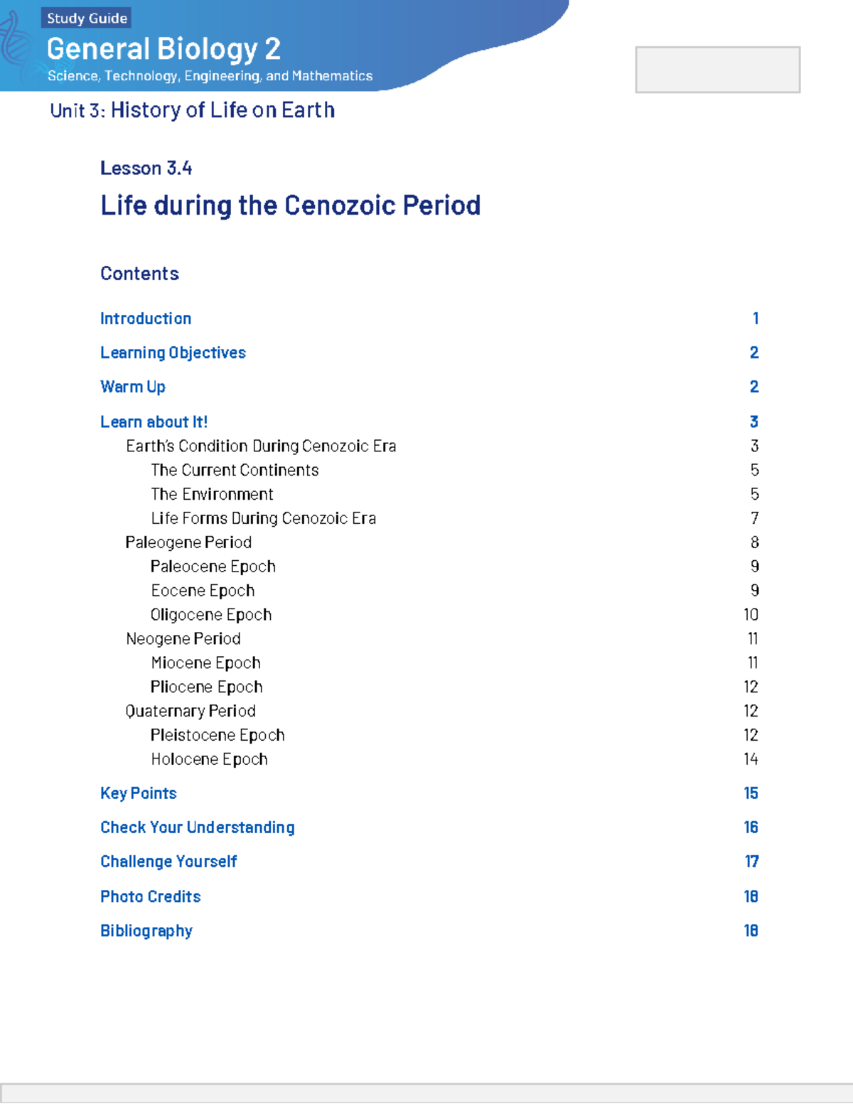 BIO2-11 Lesson 3: Life in the Cenozoic Era Overview and Key Points ...