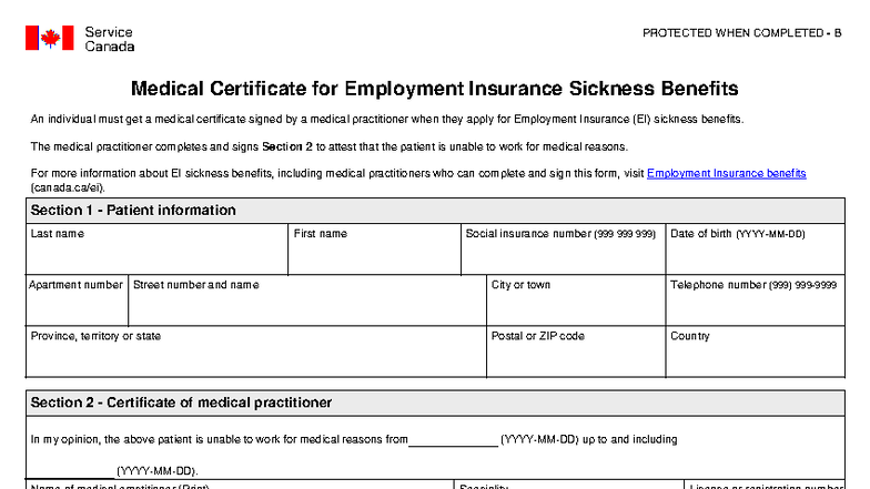 SC-INS5140 - Medical Certificate for EI Sickness Benefits - Studocu