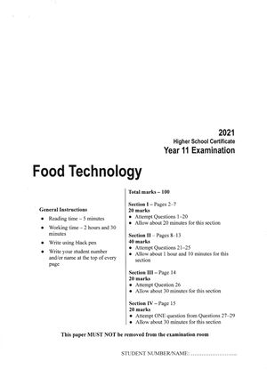 Food technology - Grade: 11 - New South Wales Higher School Certificate ...