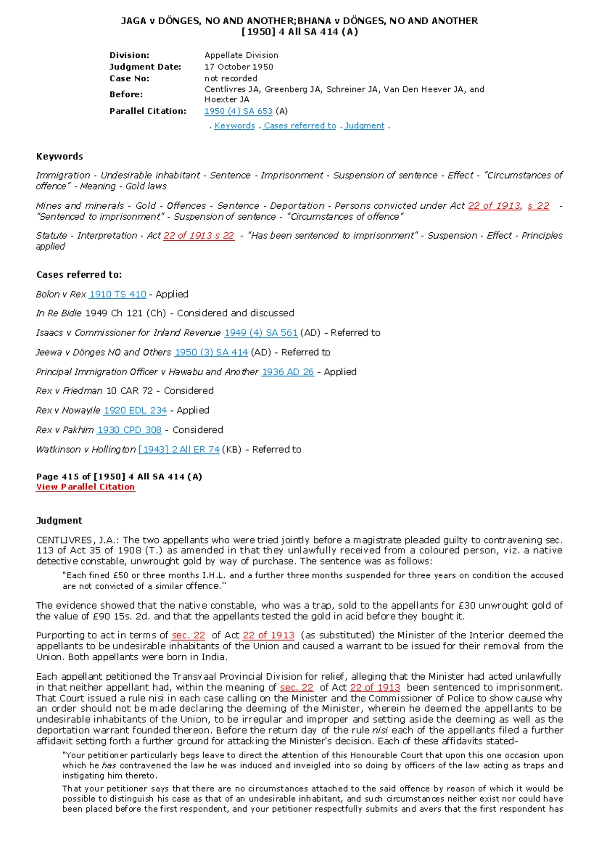 Janga v donges full case - JAGA v DÖNGES, NO AND ANOTHER;BHANA v DÖNGES ...