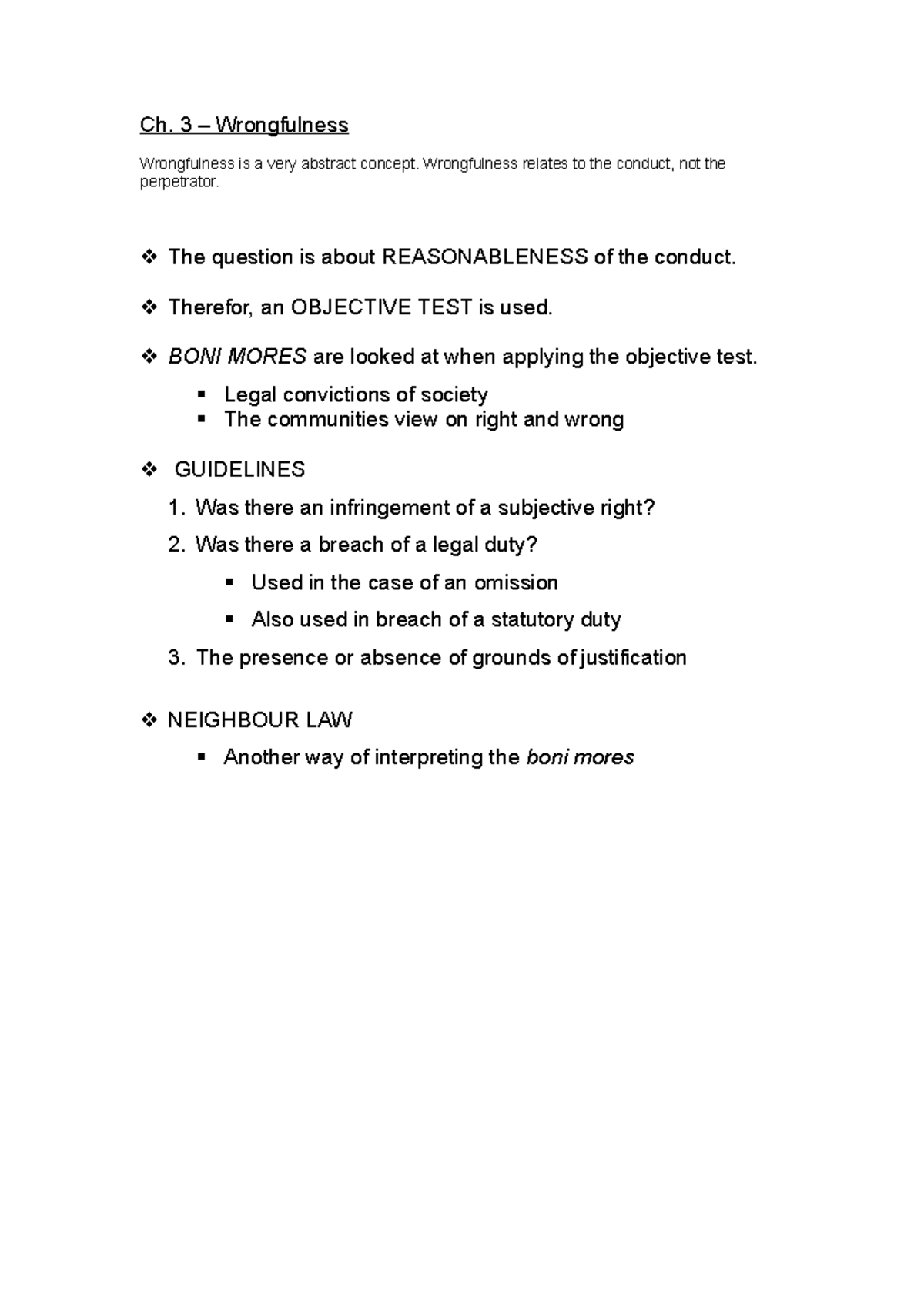 Ch. 3 – Summary of Wrongfulness in Delict Law Concepts - Studocu