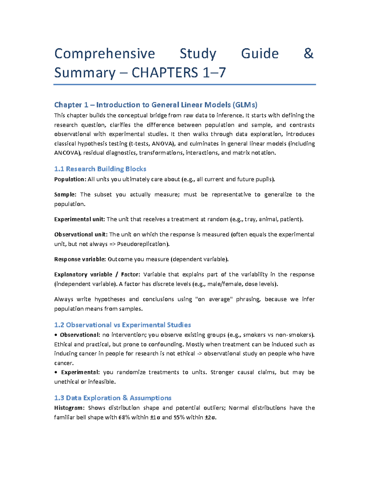 Comprehensive Study Guide General Linear Models Glm Overview Studocu