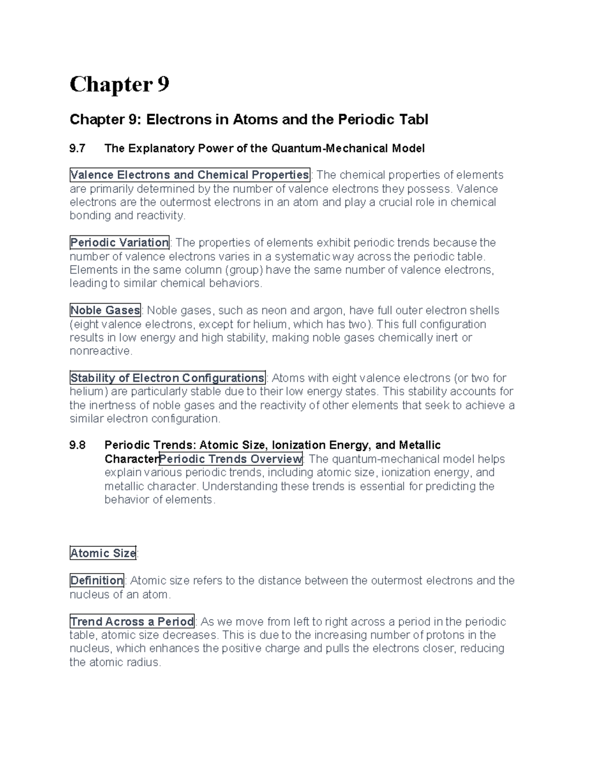 Chapter 9: Electrons, Periodic Trends, & Quantum Models (CHEM101) - Studocu