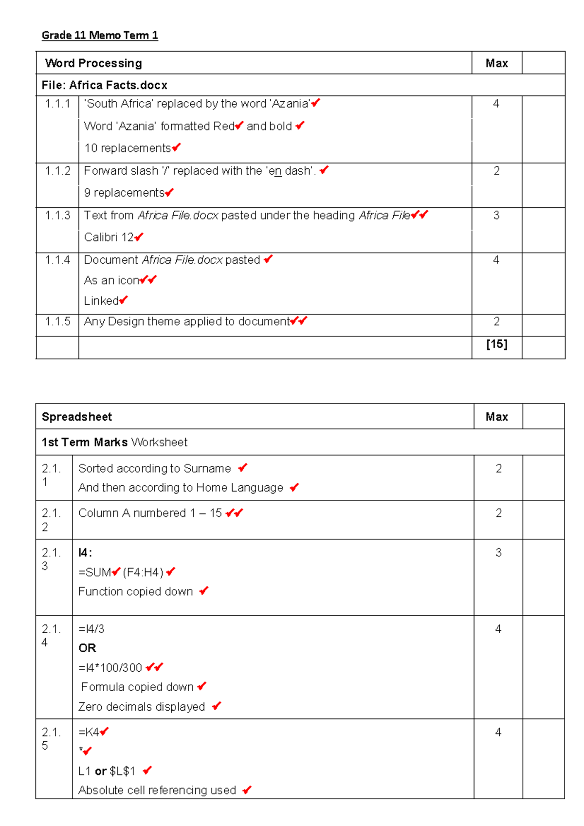 Grade 11 Practical Memo Term 1: Word Processing & Spreadsheet - Studocu
