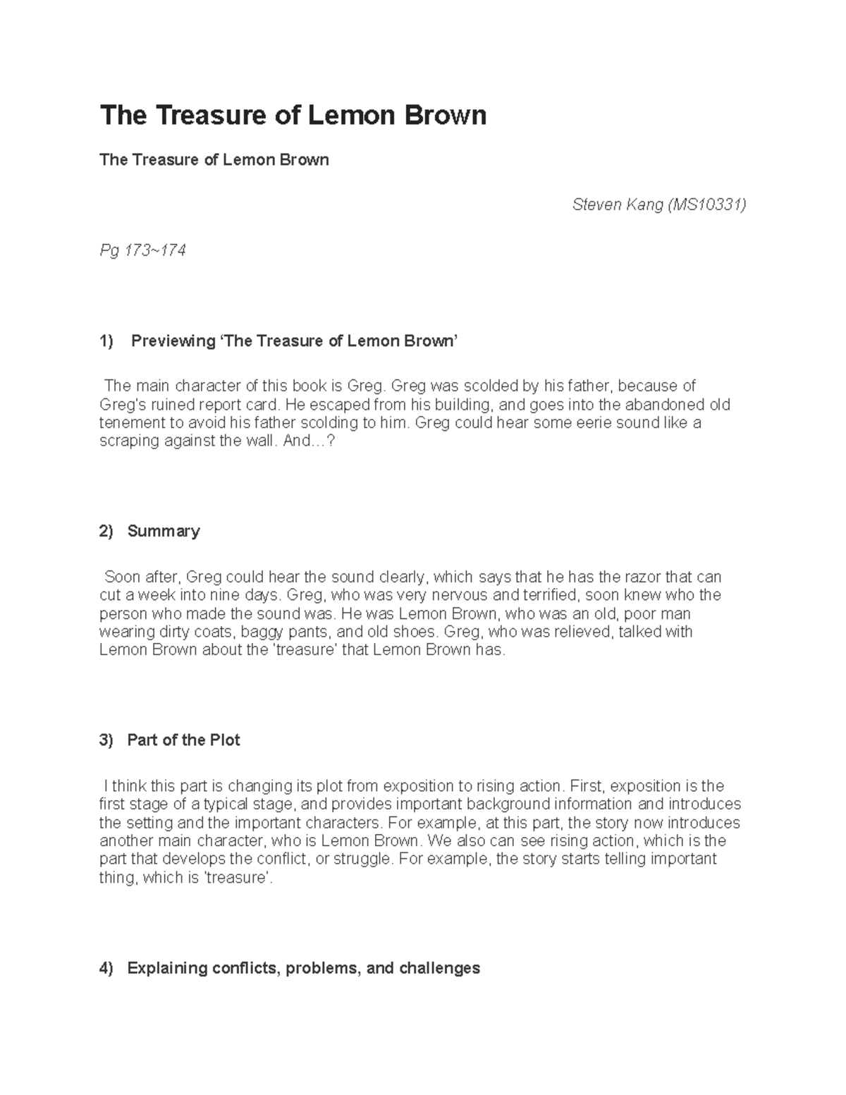 The Treasure of Lemon Student Review Sheet - The Treasure of Lemon ...