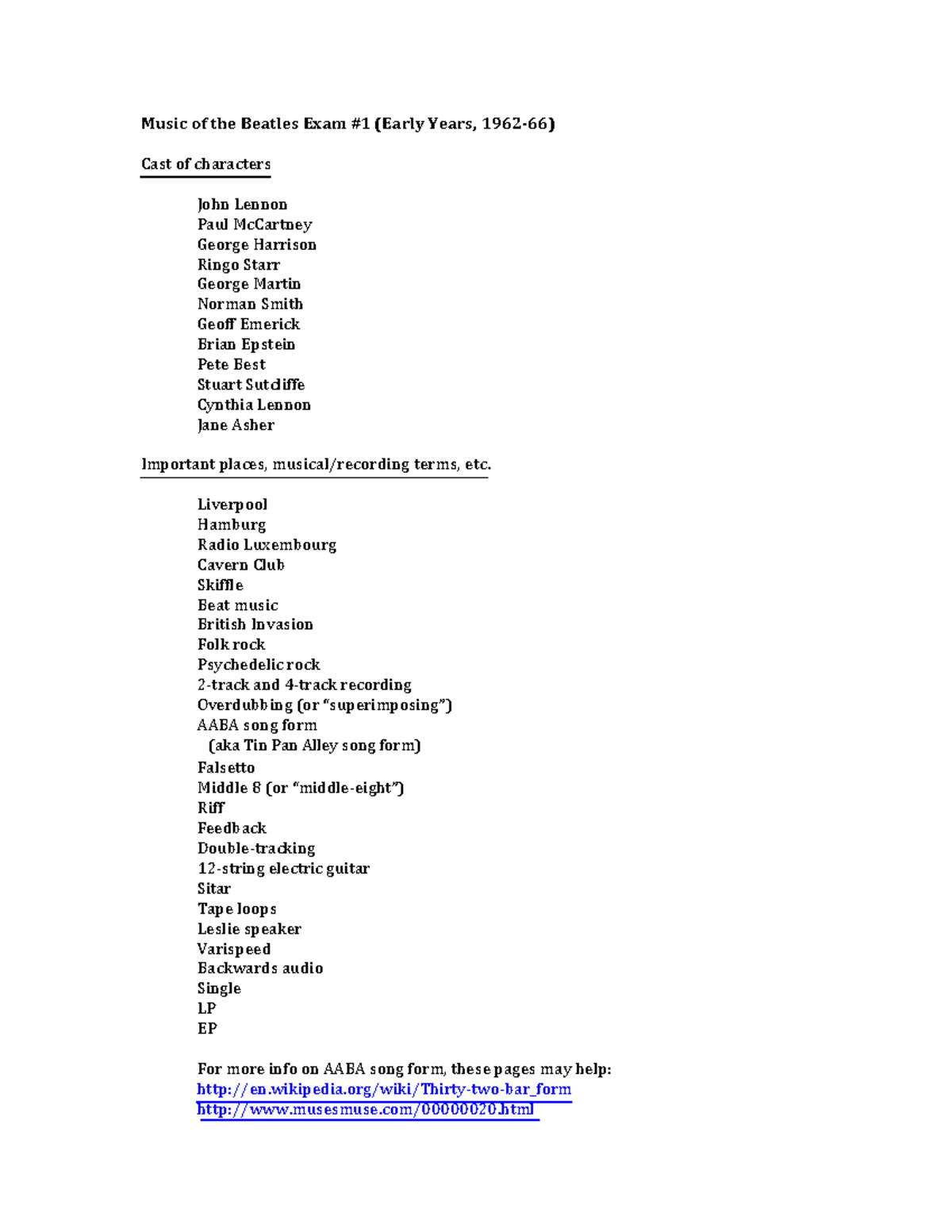 MUS 101: Exam 1 Study Guide - Music of the Beatles (1962-66) - Studocu