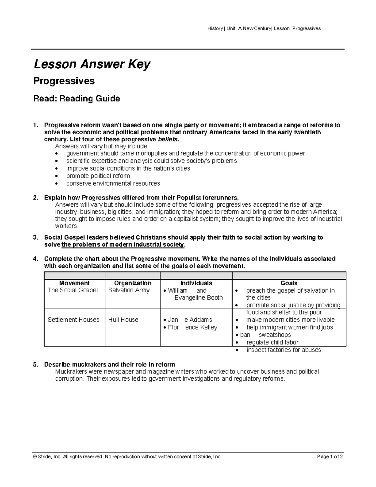 US History 12TH Grade Lesson Key: Progressives Reading Guide - Studocu