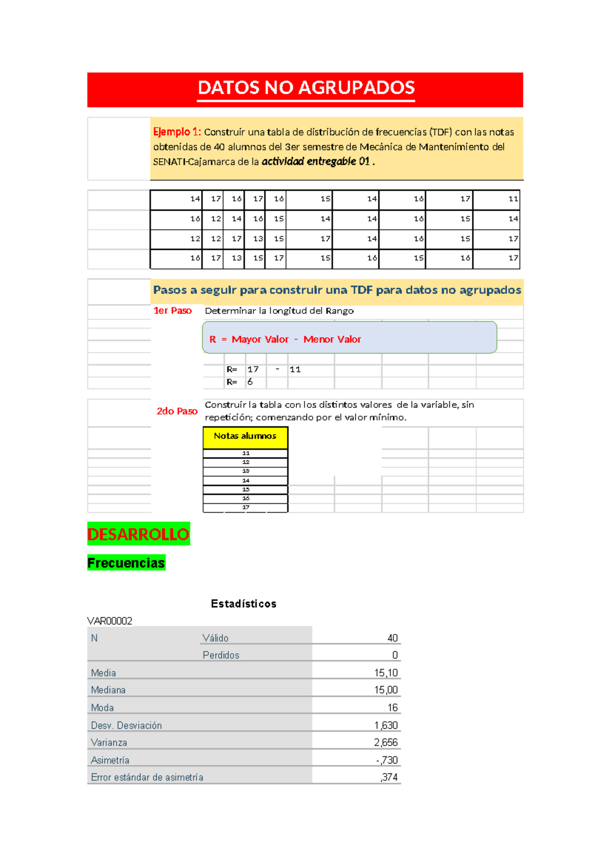 Datos No Agrupados Calidad Total - DATOS NO AGRUPADOS Ejemplo 1 ...