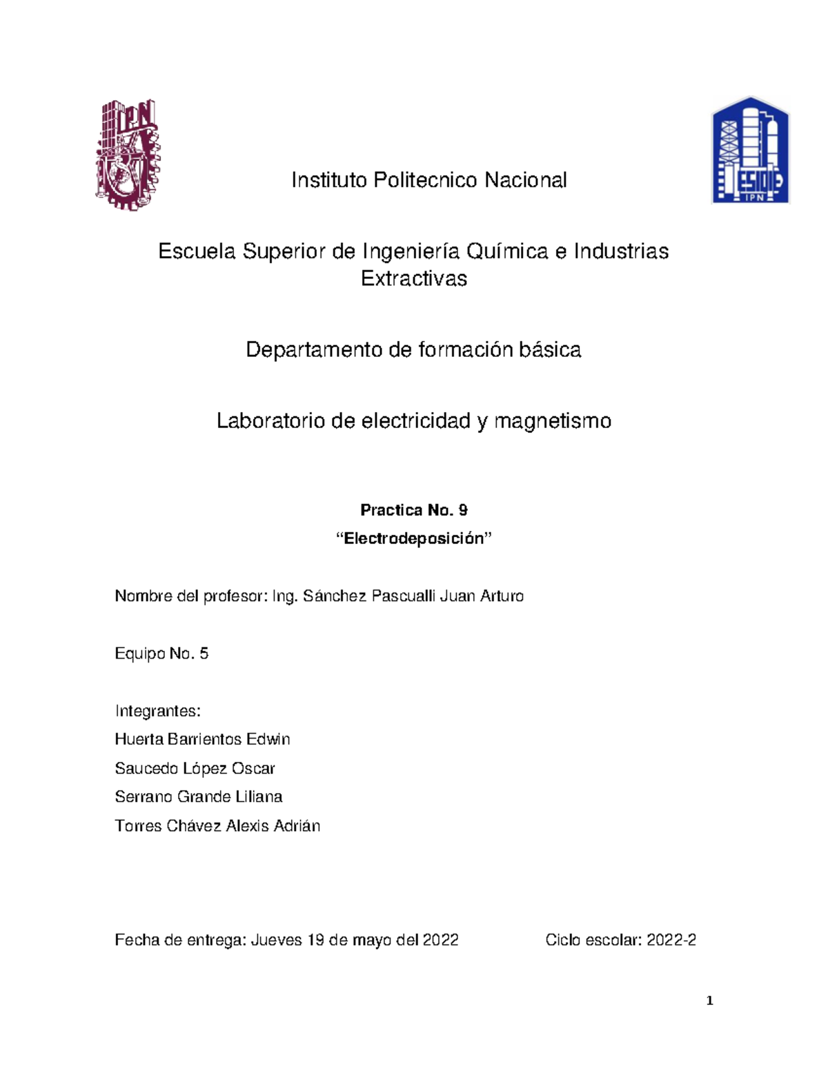 Practica 9: Electrodeposición en Electricidad y Magnetismo - Studocu
