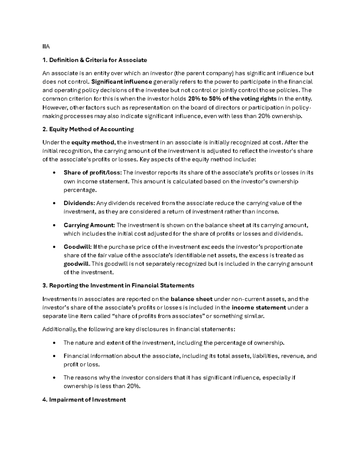 IIA - Lecture Notes: Understanding Associates & Equity Method - Studocu