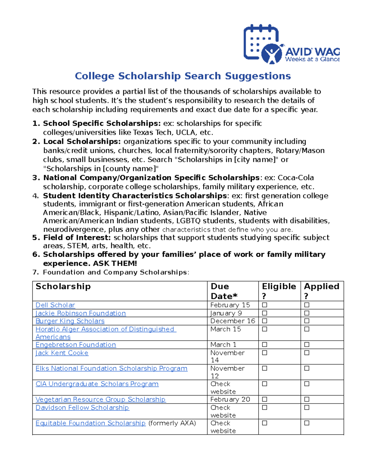 FULL Scholarship List - College Scholarship Search Suggestions - Studocu
