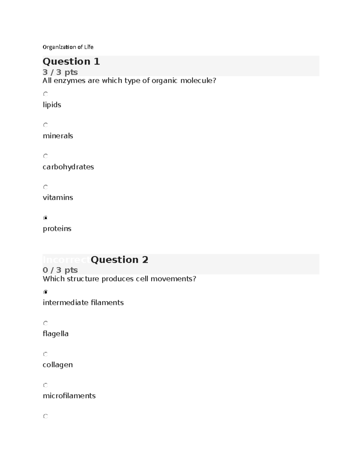 BIO101 - Organization of Life - Test Questions & Answers - Studocu