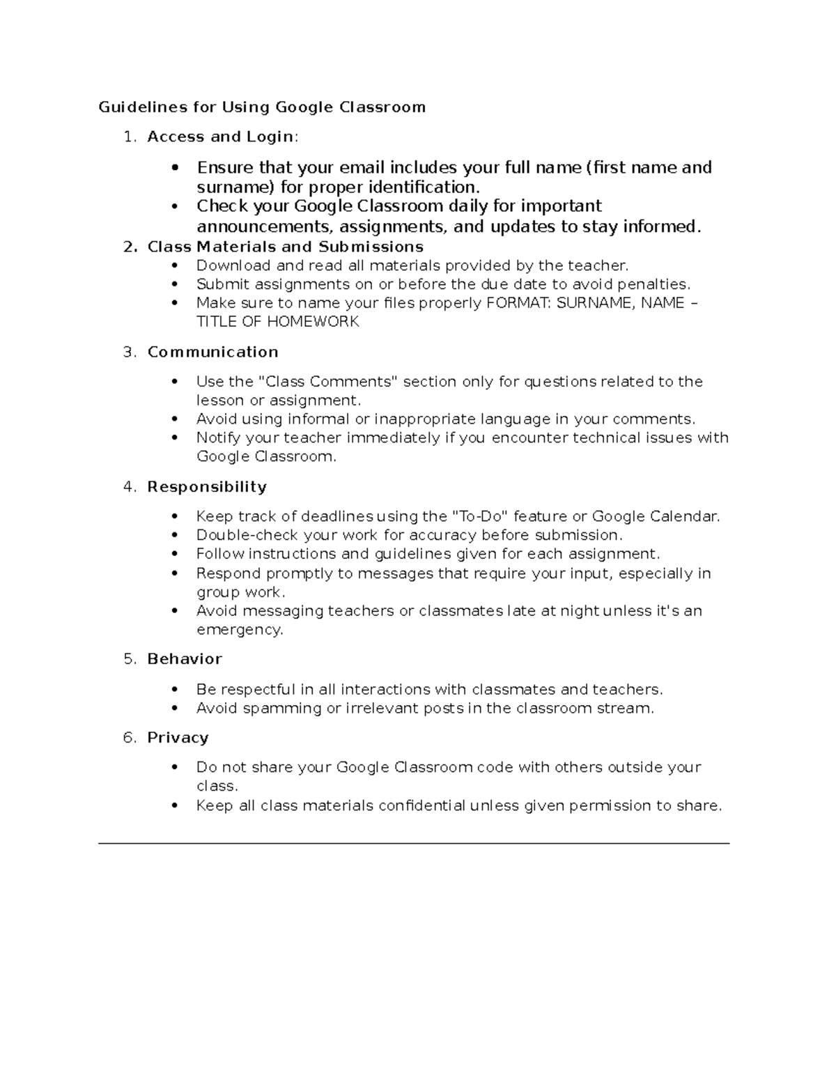 Guidelines for Google Classroom Use - Introduction to CMC - Studocu