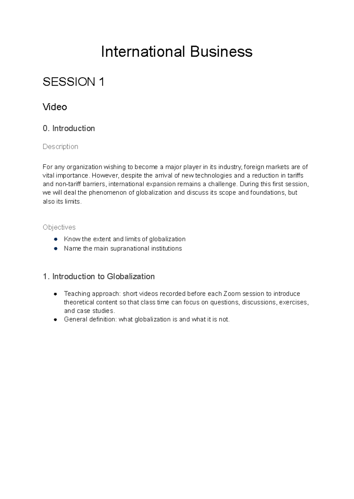 International Business IB - Session 1 & 2 Video Recap on Globalization ...