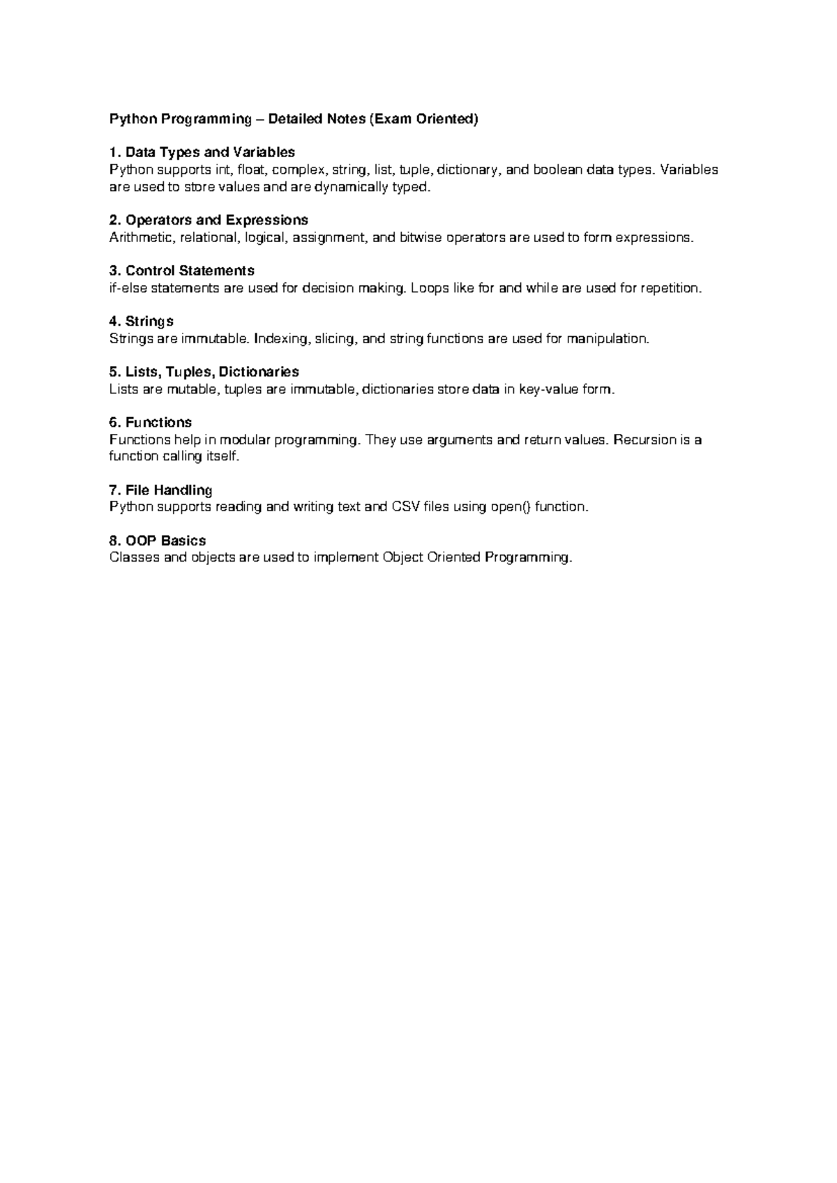 Python Programming Handwritten Notes (Exam Oriented) - Studocu