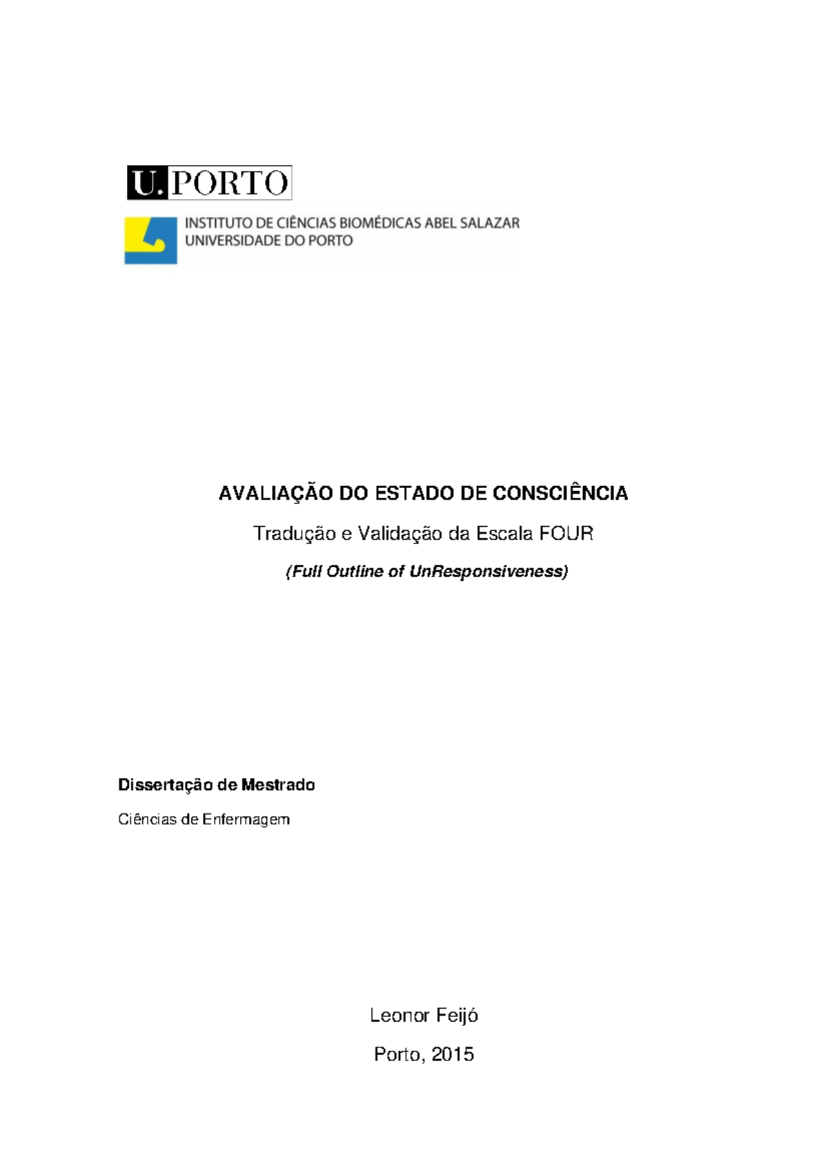 Avaliação do Estado de Consciência: Tradução e Validação da Escala FOUR ...