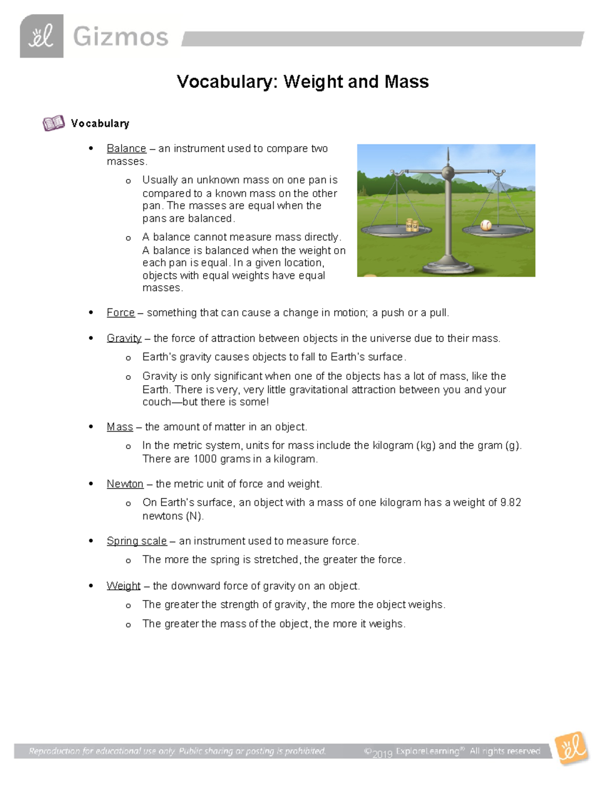 Weight and Mass Vocabulary - UHS Study Guide - Studocu