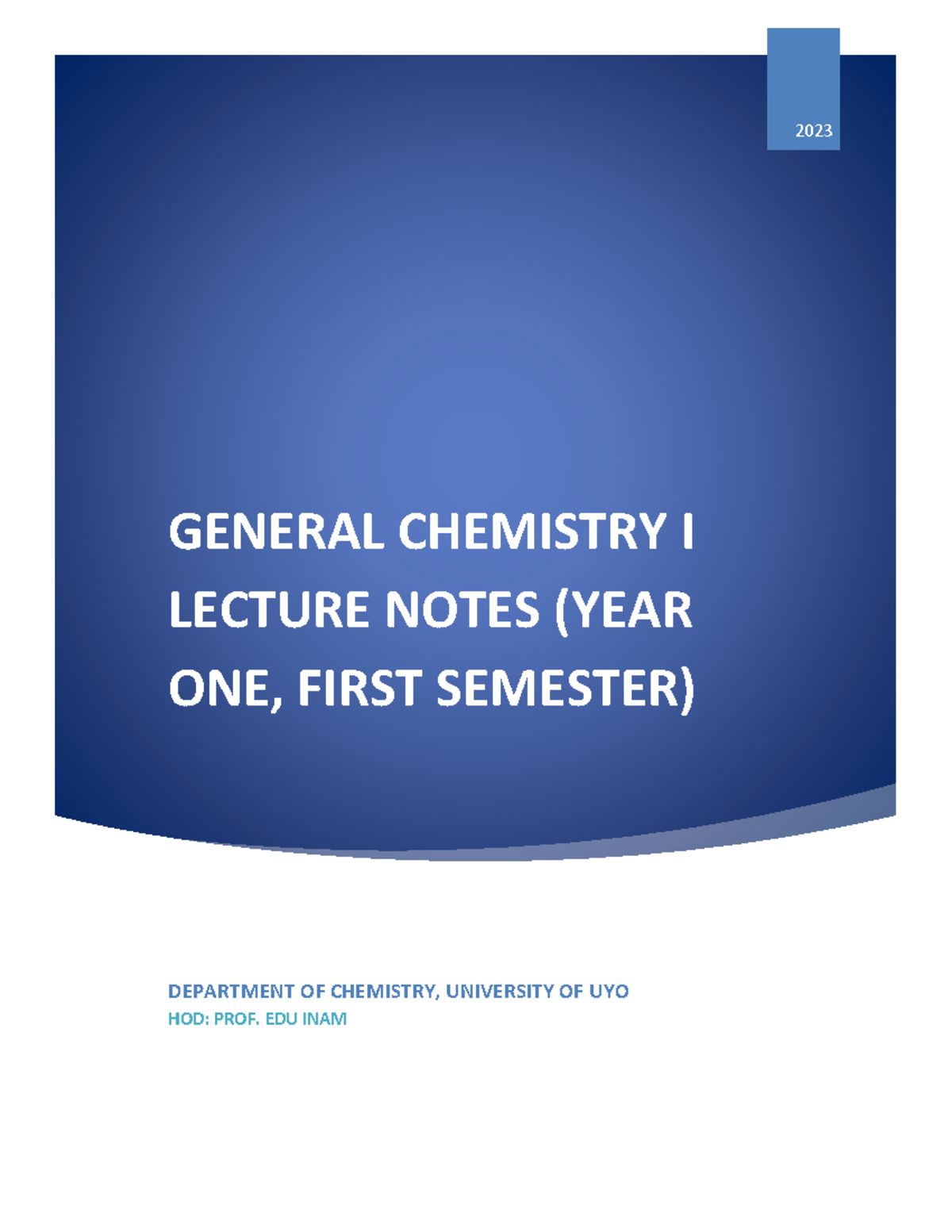 2023 CHEMISTRY I LECTURE NOTES (YEAR ONE, FIRST SEMESTER) - Studocu